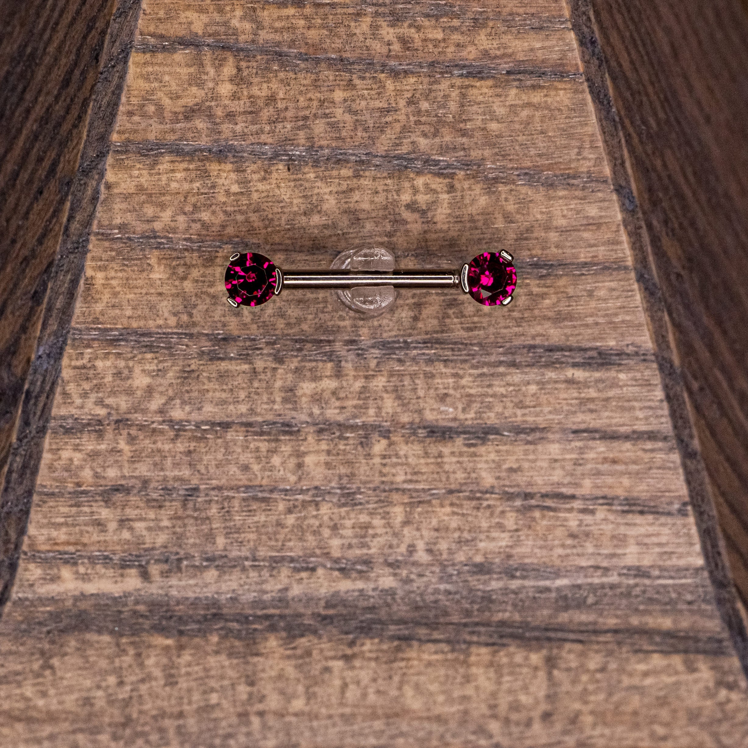 Dark Ruby Red Crystal Prong Nipple Barbell in 14g | Nathan’s Tattoos ...